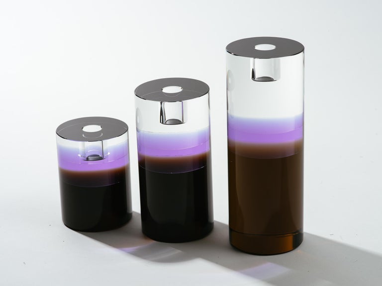 Set of Three Veritas Gelato Ombre Glass Column Candlesticks For Sale at ...