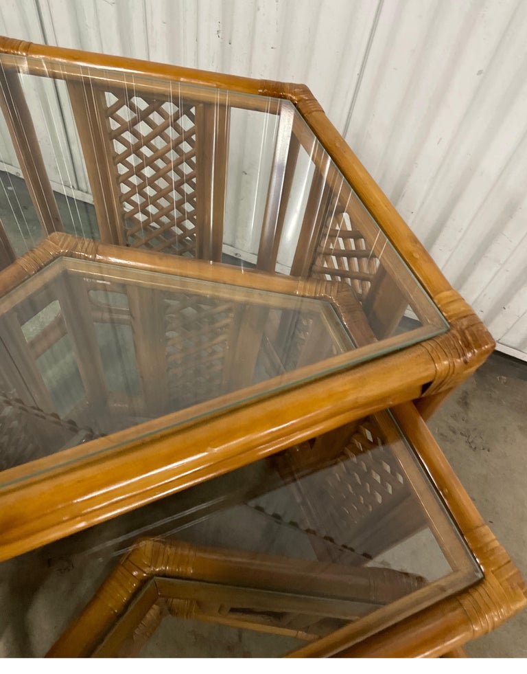 Set of Three Vintage Bamboo Nesting / Stacking Tables For Sale at 1stDibs