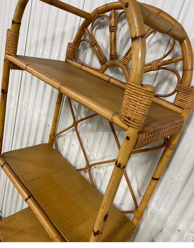 Set of Three Vintage Bamboo Sunburst Etageres For Sale at 1stDibs