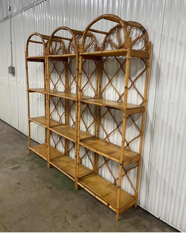 Set of Three Vintage Bamboo Sunburst Etageres For Sale at 1stDibs