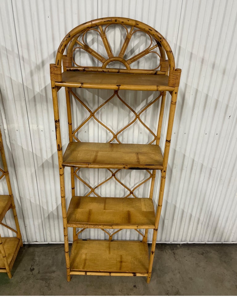 Set of Three Vintage Bamboo Sunburst Etageres For Sale at 1stDibs