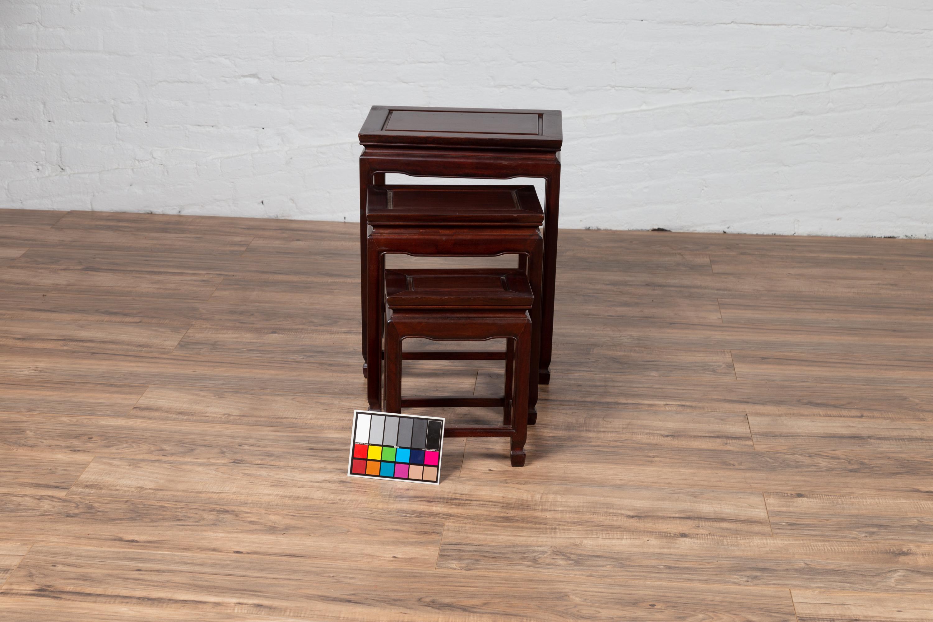 Set of Three Vintage Chinese Rosewood Nesting Tables with Dark Patina ...