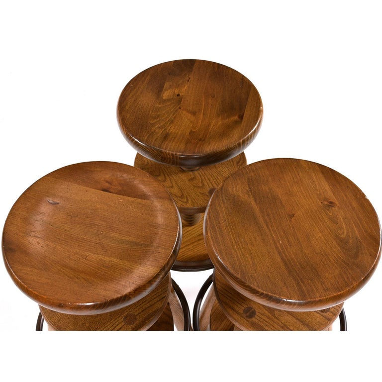 Set of Three Vintage Corkscrew Solid Oak Industrial Rustic Bar Stools ...