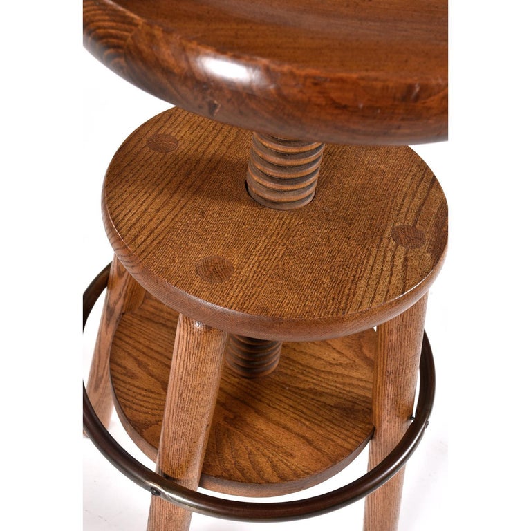 Set of Three Vintage Corkscrew Solid Oak Industrial Rustic Bar Stools ...
