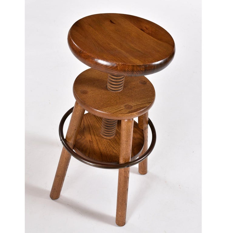 Set of Three Vintage Corkscrew Solid Oak Industrial Rustic Bar Stools ...