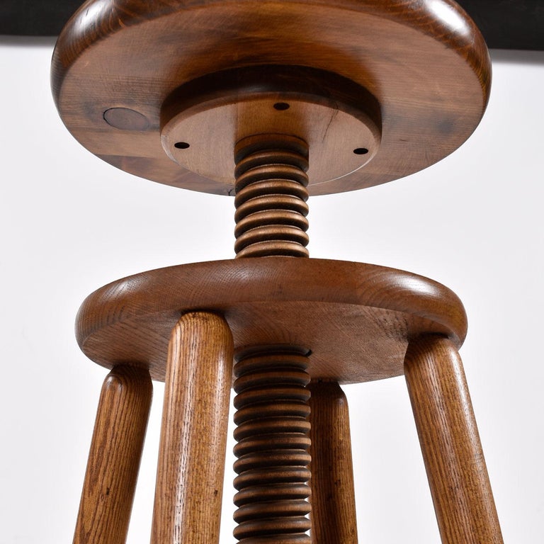 Set of Three Vintage Corkscrew Solid Oak Industrial Rustic Bar Stools ...