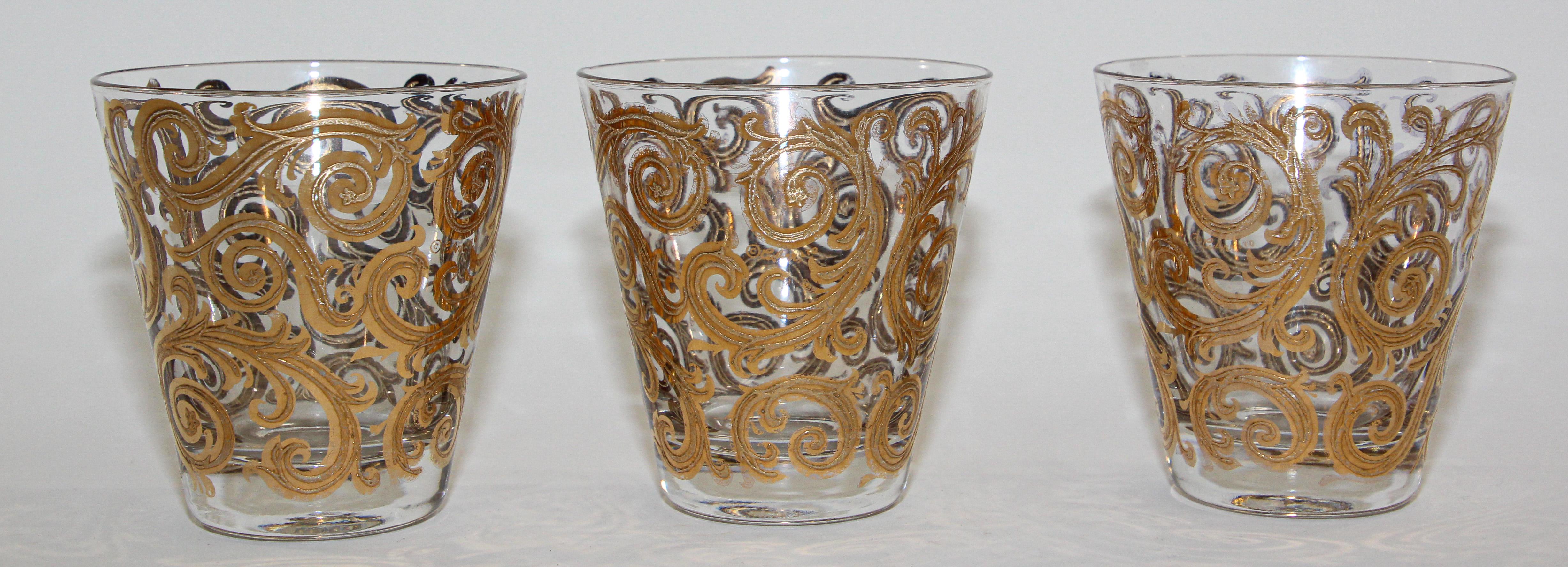Set of Three Vintage Culver Glasses with 22-Karat Gold Baroque Pattern ...