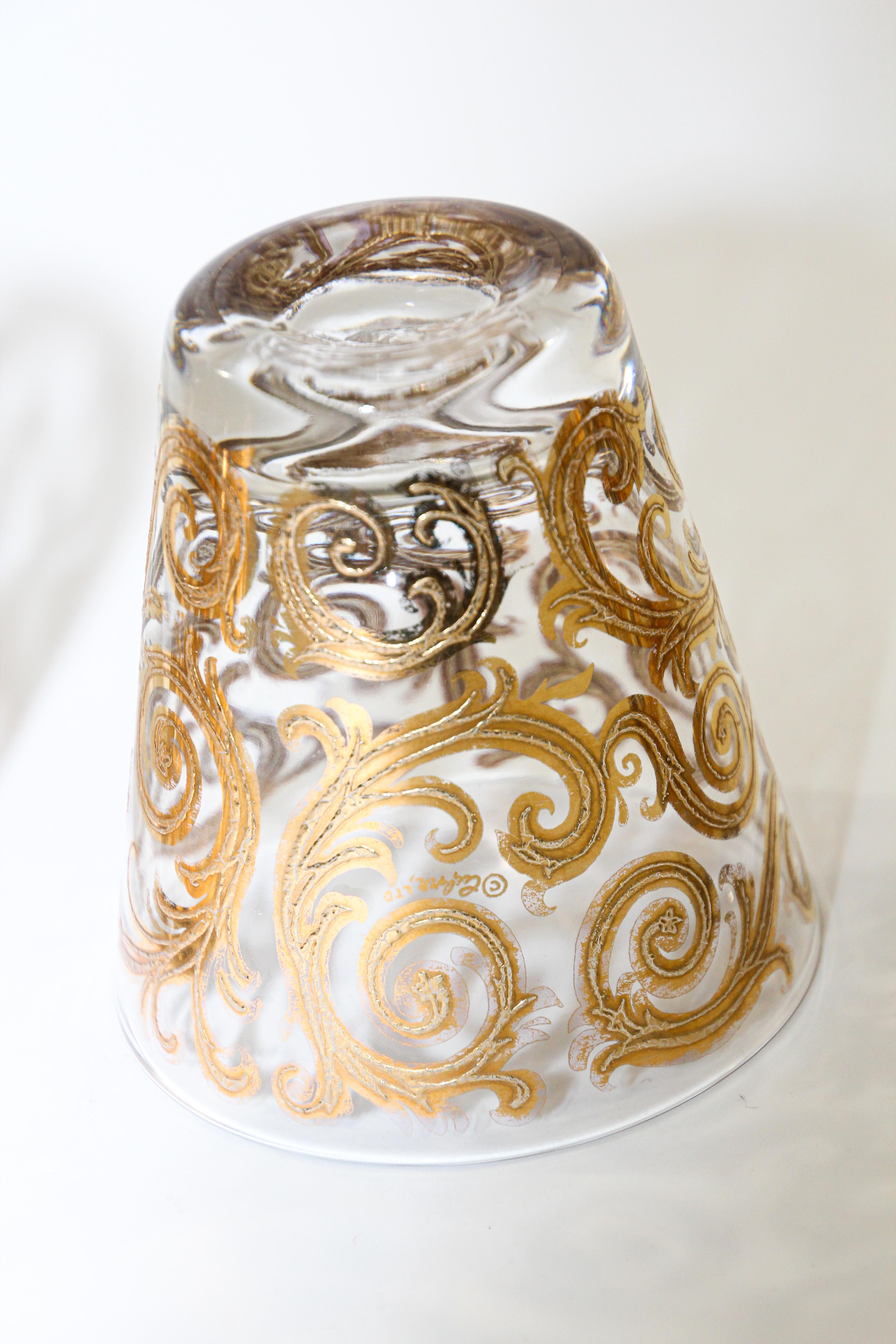 Set of Three Vintage Culver Glasses with 22-Karat Gold Baroque Pattern ...