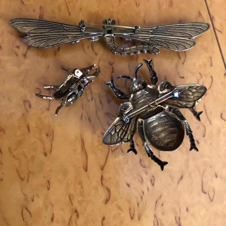 Set of Three Vintage Insect Brooches For Sale at 1stDibs
