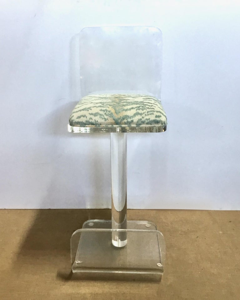 Set of Three Vintage Lucite Bar Stools, Newly Upholstered Seat For Sale ...