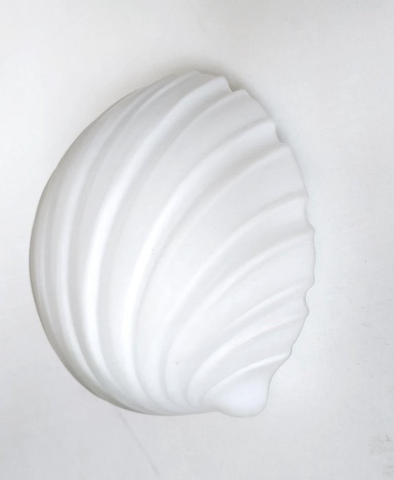 Set of Three Vintage White Glass Shell Wall Lights Flush Mounts, 1960s ...