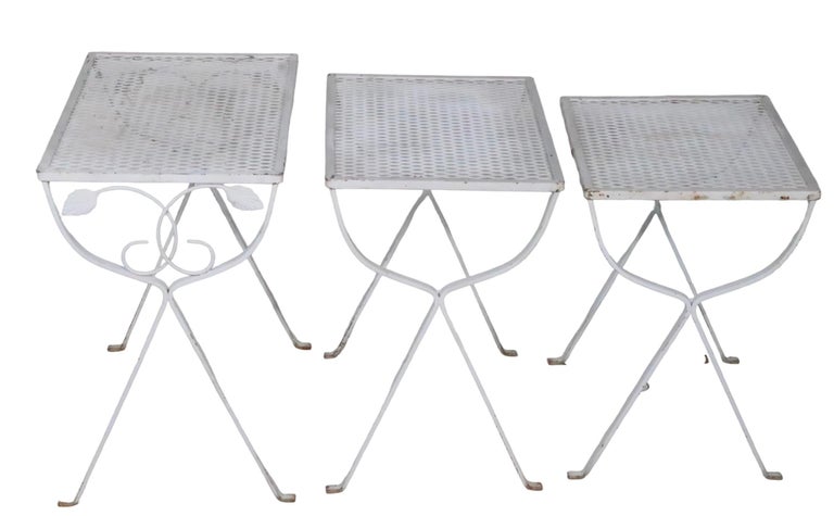Set of Three Vintage Wrought Iron and Metal Mesh Garden Patio Nesting ...
