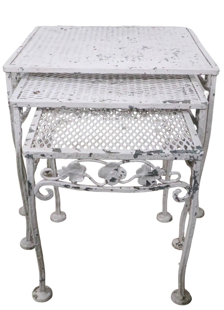 Set of Three Vintage Wrought Iron Garden Nesting Tables Att. to Woodard ...
