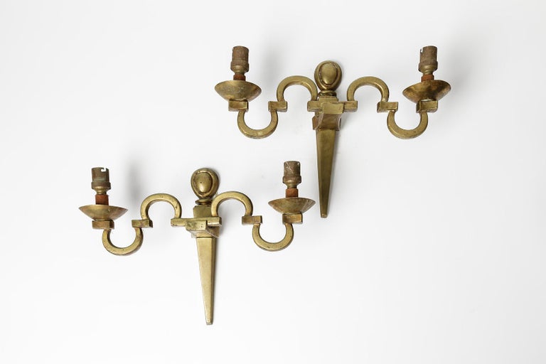 Set of Three Wall Lights Xxth Century Golden Brass Style of Jansen Art ...
