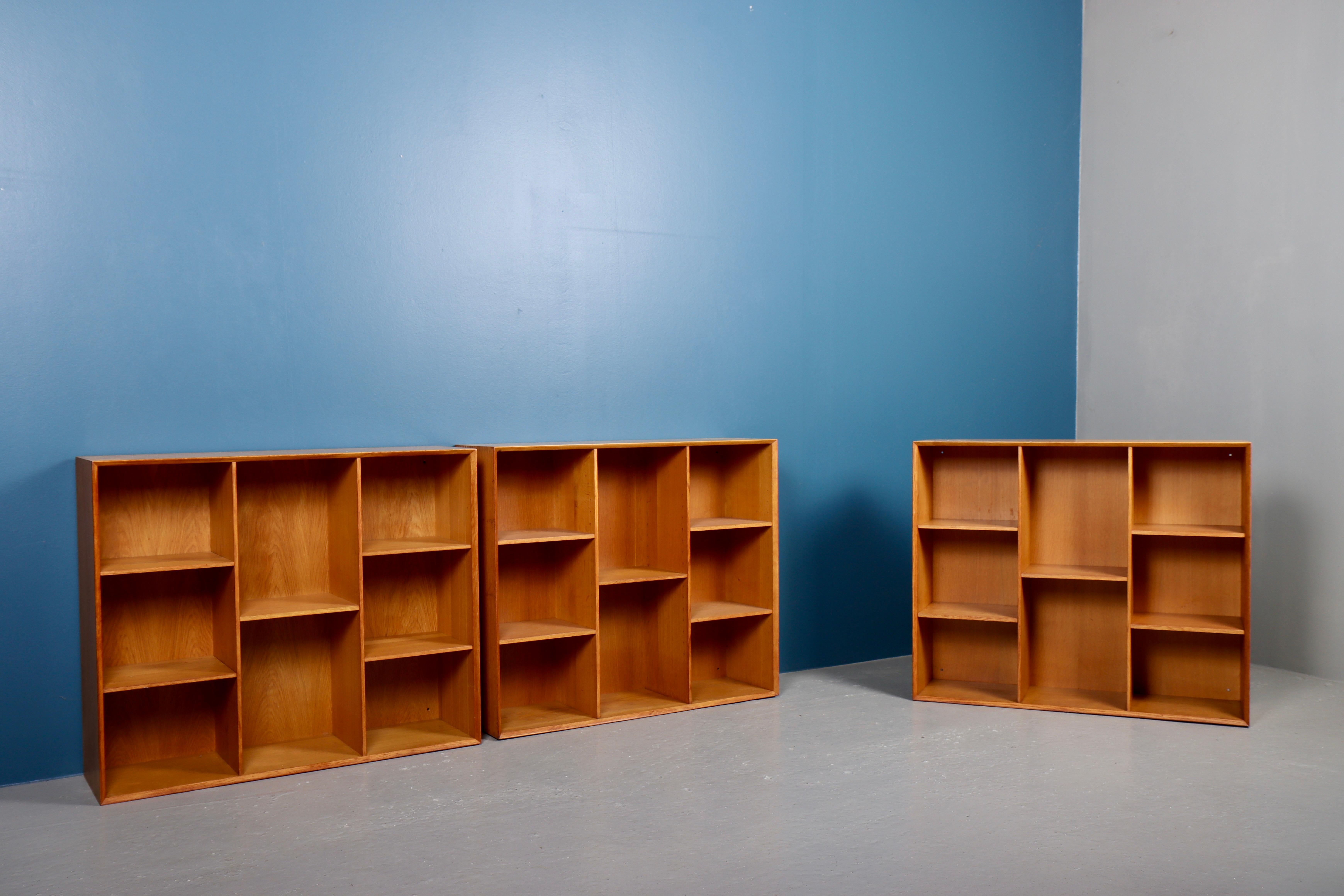 Set of Three Wall-Mounted Bookcases in Solid Oak by Hvidt and Mølgaard ...