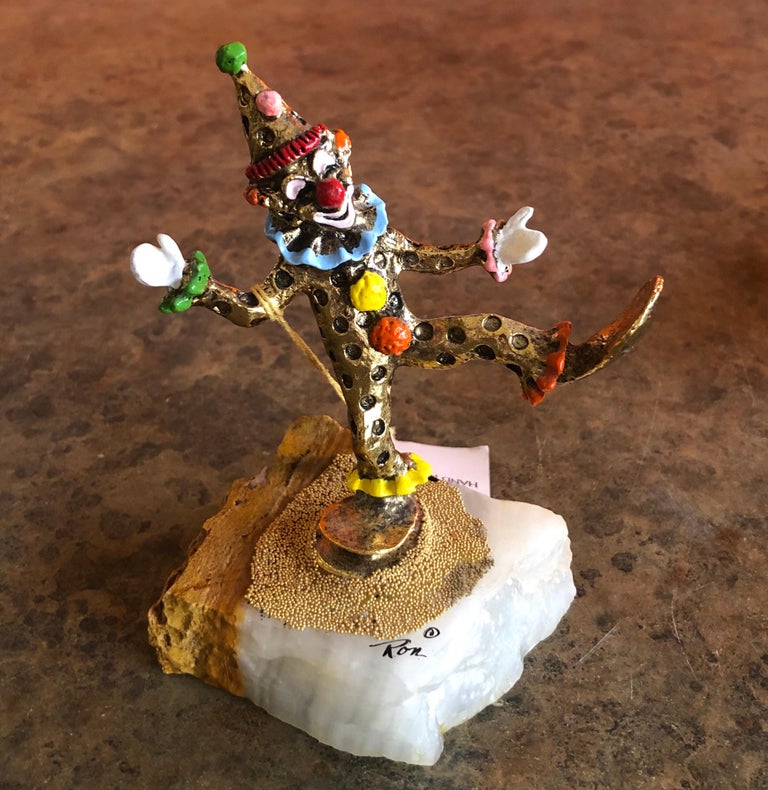 Set of Three Whimsical Bronze Clown Sculptures with Enamel Highlights ...