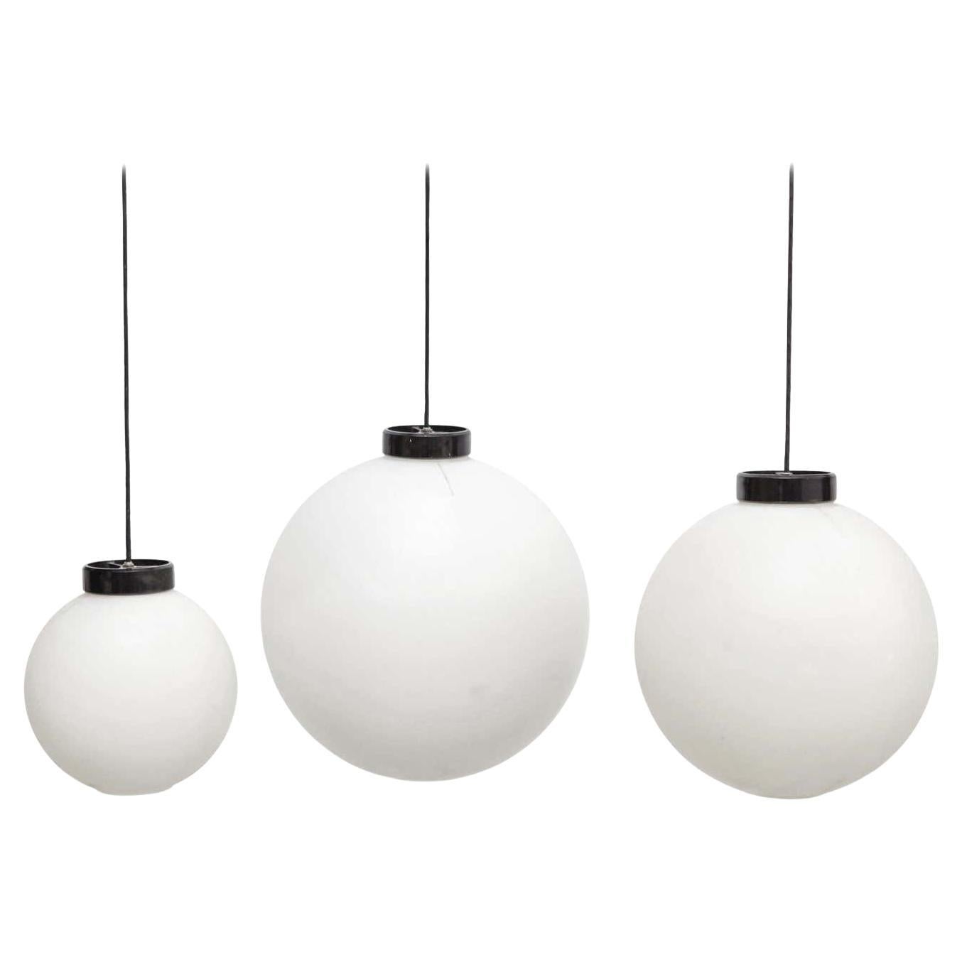 Set of Three White Pending Lamps by Miguel Mila for Tramo in Plastic ...