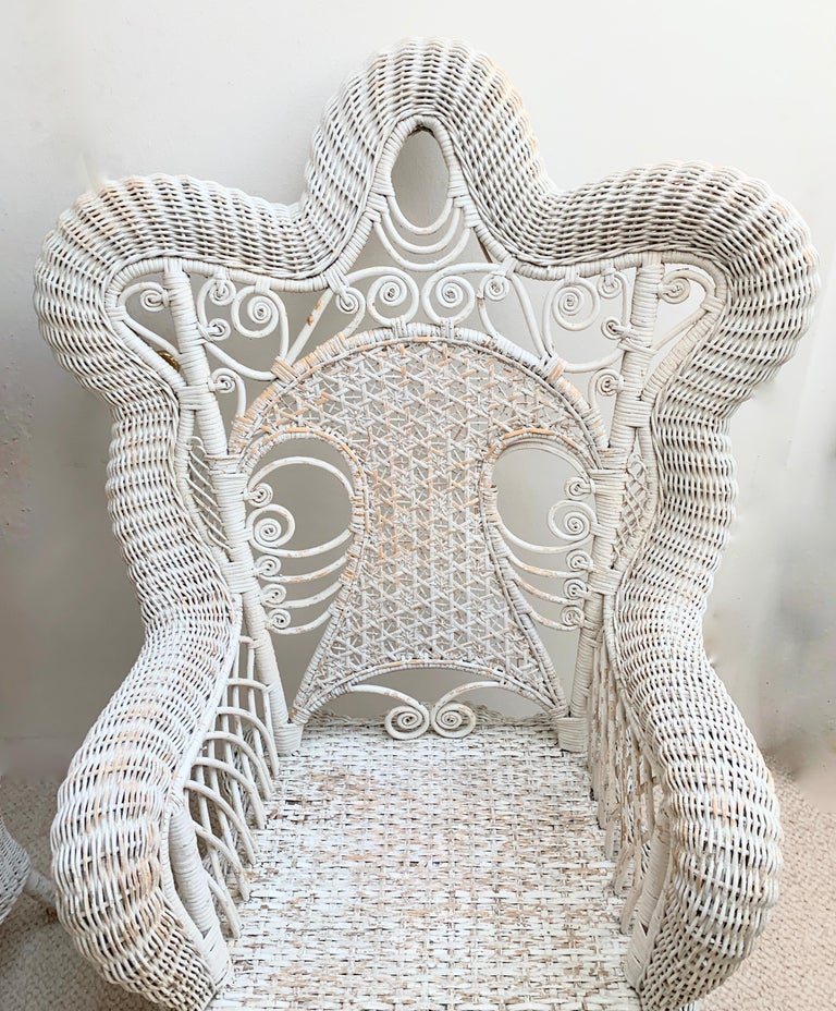 Set of Three White Victorian Wicker Chairs at 1stDibs