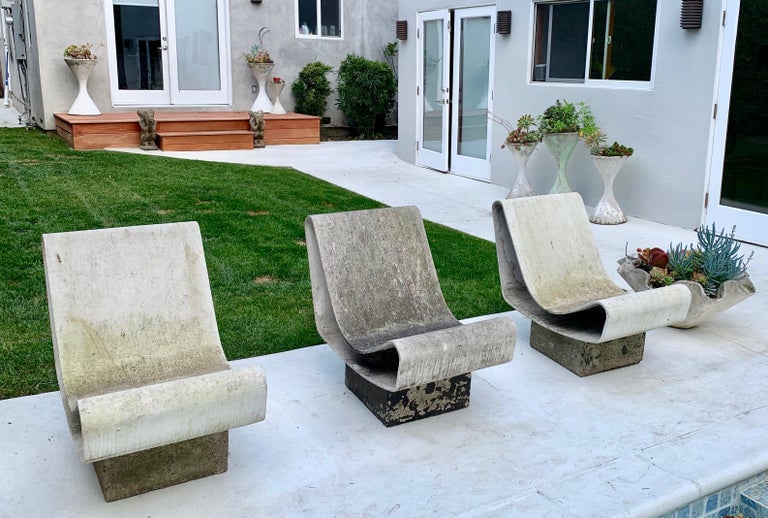 Set of Three Willy Guhl Loop Chairs on Concrete Pedestals at 1stDibs