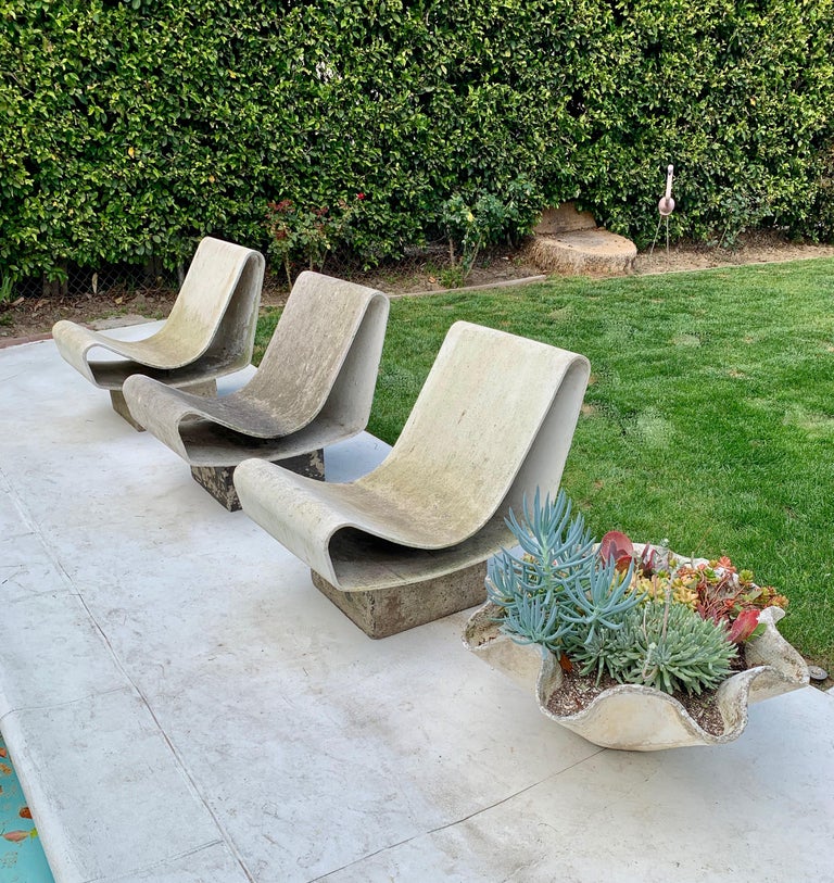 Set of Three Willy Guhl Loop Chairs on Concrete Pedestals at 1stDibs
