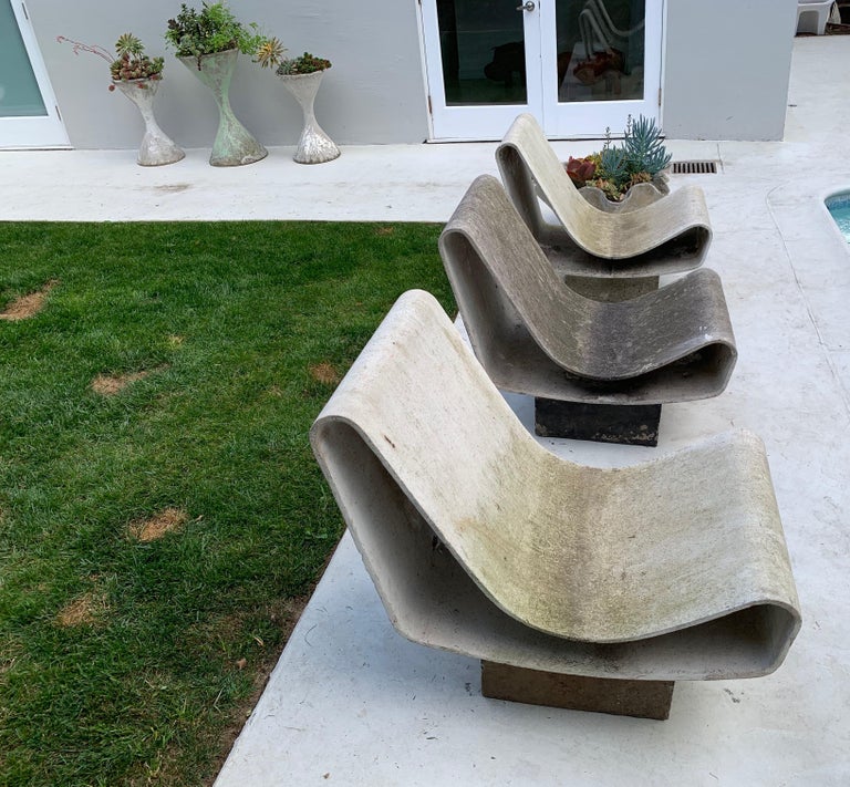 Set of Three Willy Guhl Loop Chairs on Concrete Pedestals at 1stDibs
