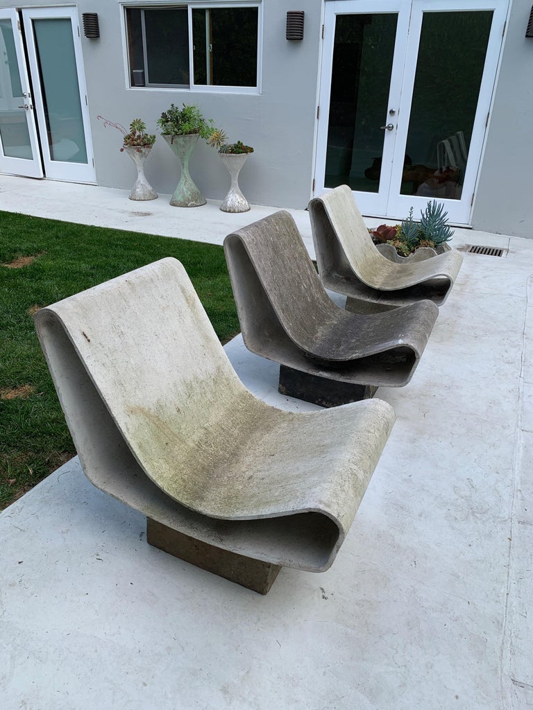 Set of Three Willy Guhl Loop Chairs on Concrete Pedestals at 1stDibs