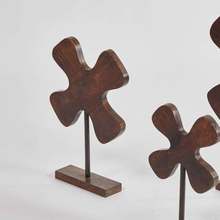 Set of Three Wooden Elements on Stands at 1stDibs