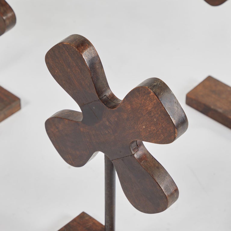 Set of Three Wooden Elements on Stands at 1stDibs