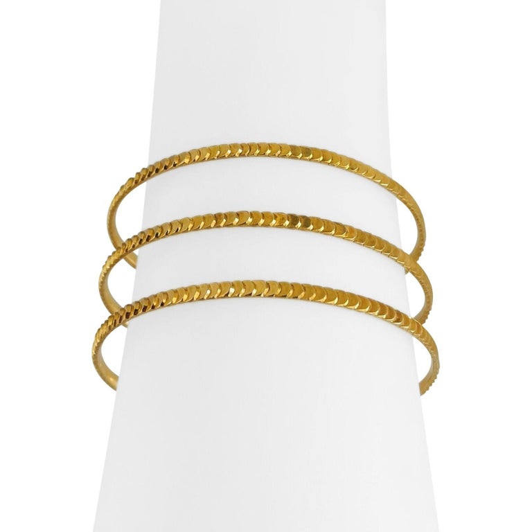 Set of Three Yellow Gold Solid Heavy Scalloped Bangle Bracelets For ...
