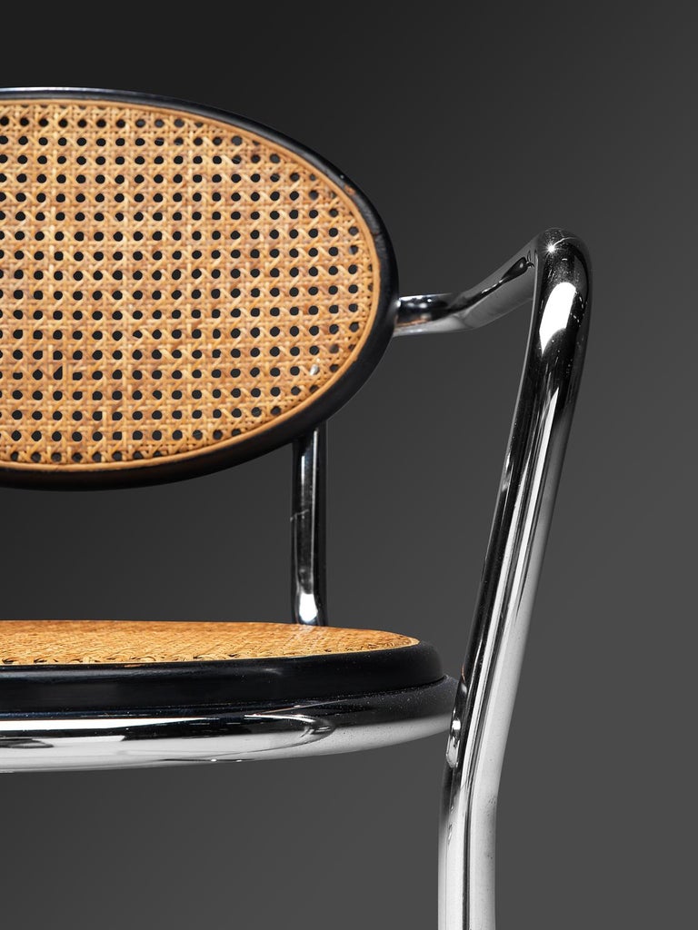 Set of Tubular and Cane Dining Chairs with Floating Seat, 1970s at 1stDibs