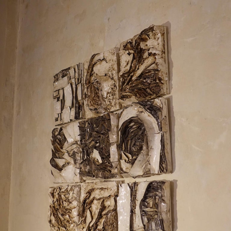 Set of Twelve Abstract Ivory Glazed Ceramic Wall Decorative Art, Italy ...