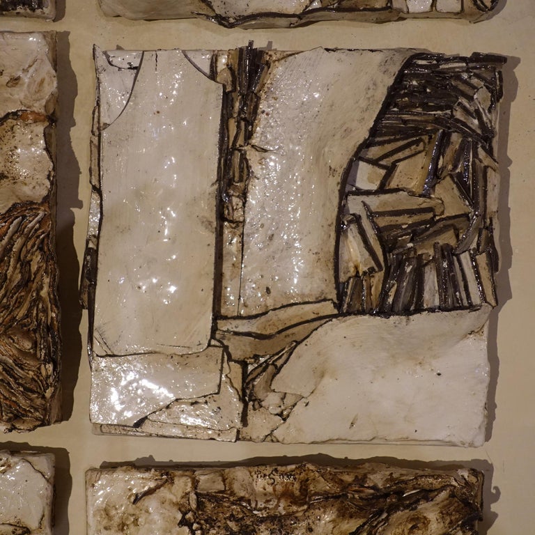 Set of Twelve Abstract Ivory Glazed Ceramic Wall Decorative Art, Italy ...