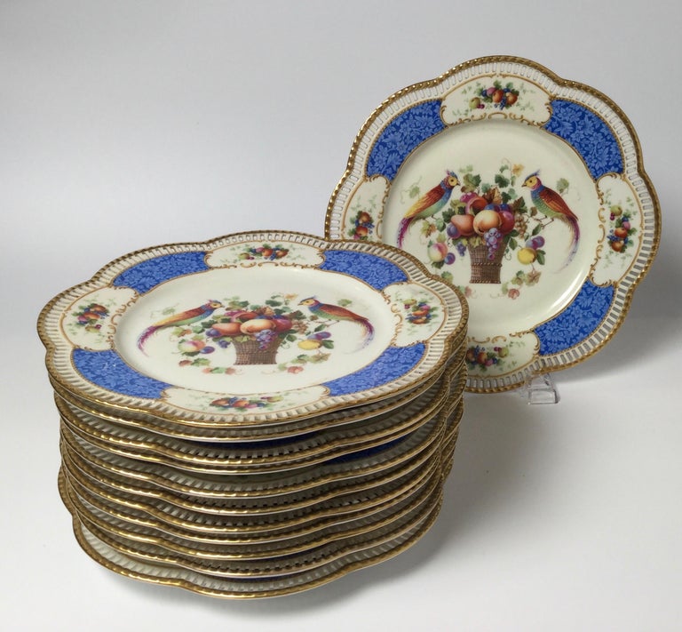 Set of Twelve Bavarian Reticulated Plates Decorated with Birds and ...