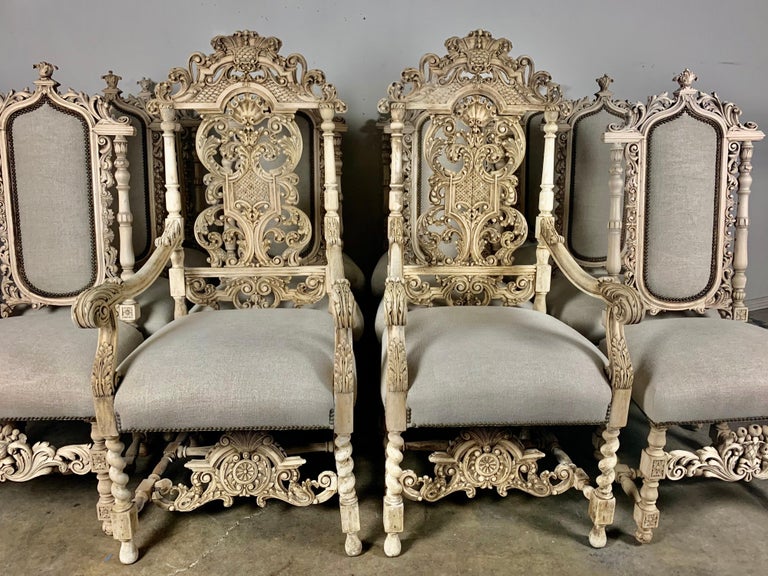 Set of Twelve Italian Carved Rococo Style Dining Chairs at 1stDibs