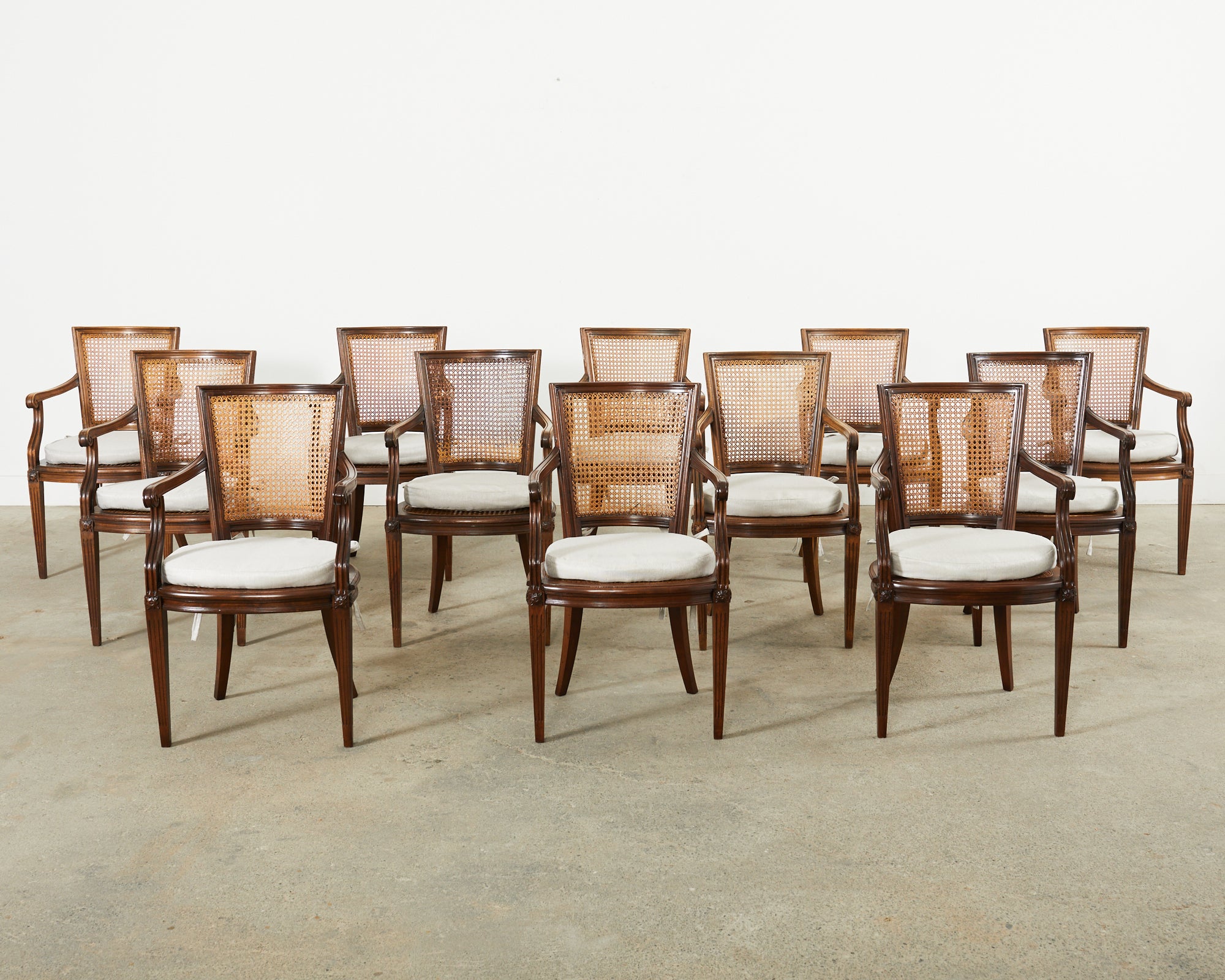 Set of Twelve Louis XVI Style Mahogany Cane Dining Armchairs For Sale ...