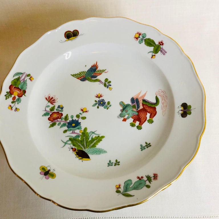 Set of Twelve Meissen Dinner Plates with Flying Mythological Dragons ...
