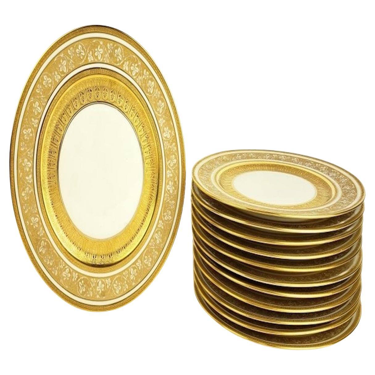 Set of 12 Heinrich and Co. Black and Gold Service Plates by H&C For ...