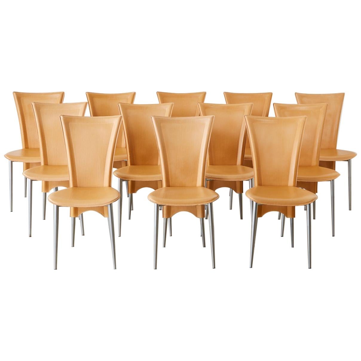 Set of Twelve Modern Italian Leather Wrapped Dining Chairs at 1stDibs