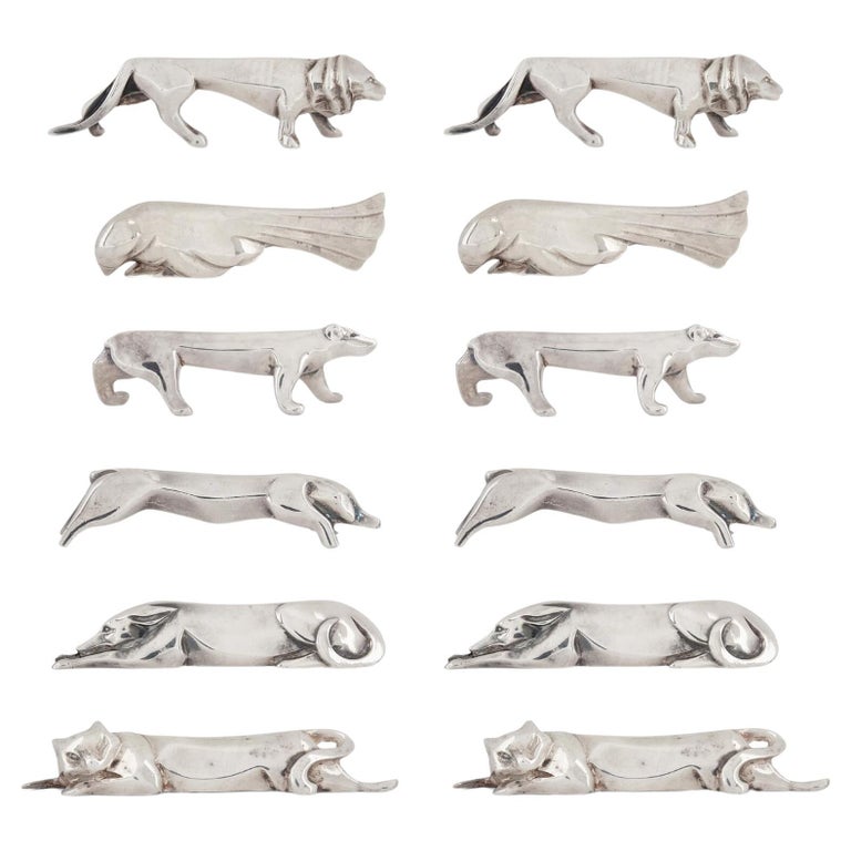 Set of Twelve Plated Silver Animalier Knife Rests by Christofle For ...