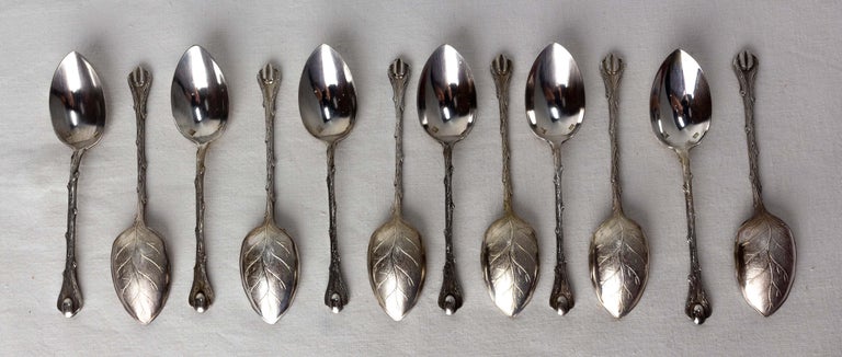 Set of Twelve Silver Metal Coffee Spoons Tree-Leaf-Shaped, France, Mid ...