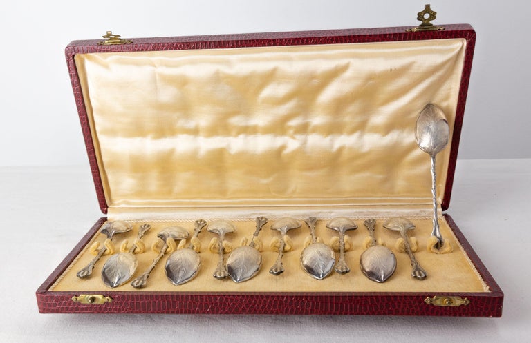 Set of Twelve Silver Metal Coffee Spoons Tree-Leaf-Shaped, France, Mid ...