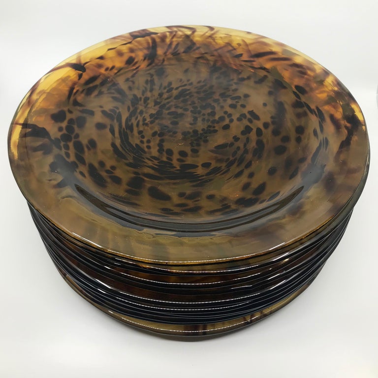 Set of Twelve Faux Tortoise Murano Glass Plates at 1stDibs