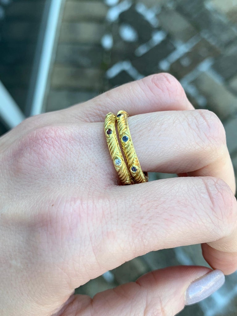 Set of Two 18 Karat JJ Marco Gemstone and Diamond Stackable Rings at ...