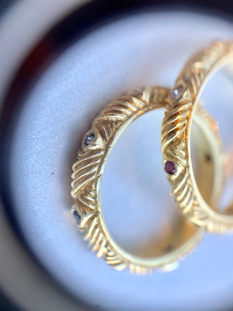 Set of Two 18 Karat JJ Marco Gemstone and Diamond Stackable Rings at ...