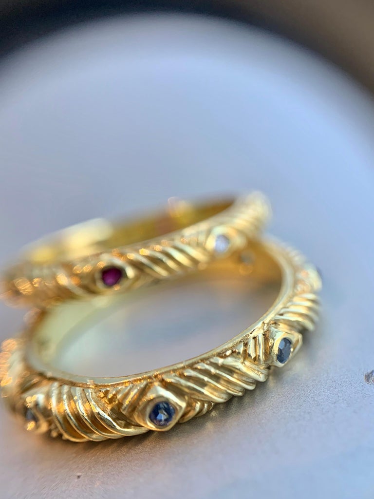 Set of Two 18 Karat JJ Marco Gemstone and Diamond Stackable Rings at ...