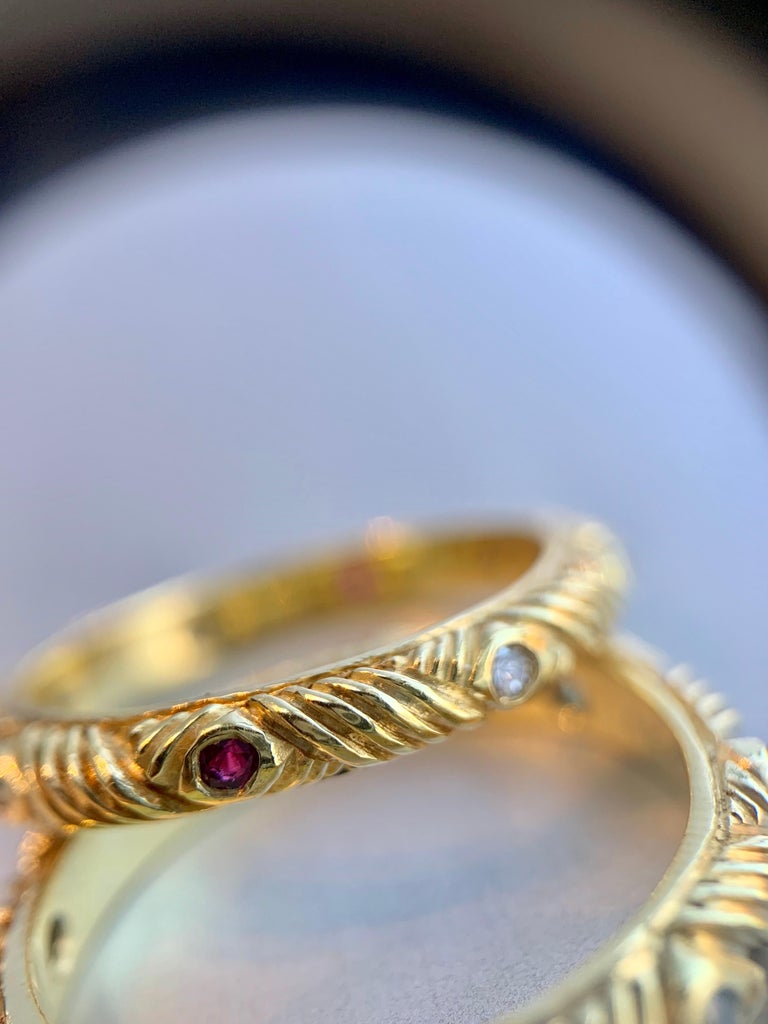 Set of Two 18 Karat JJ Marco Gemstone and Diamond Stackable Rings at ...