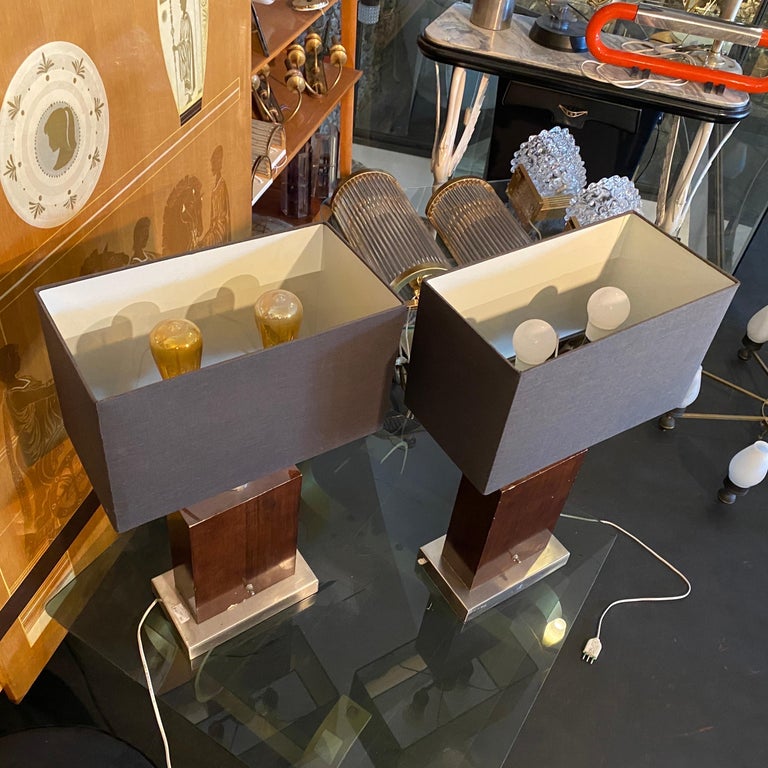 Set of Two 1980s Modernist Wood and Metal Italian Table Lamps For Sale ...