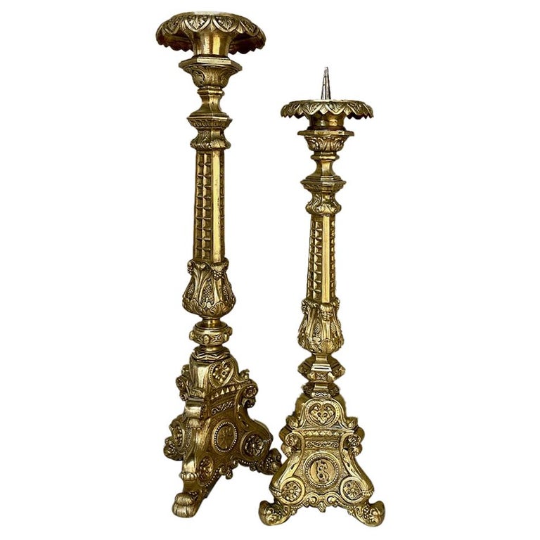 Set of Two 19th Century Cast Bronze French Gothic Candlesticks For Sale ...