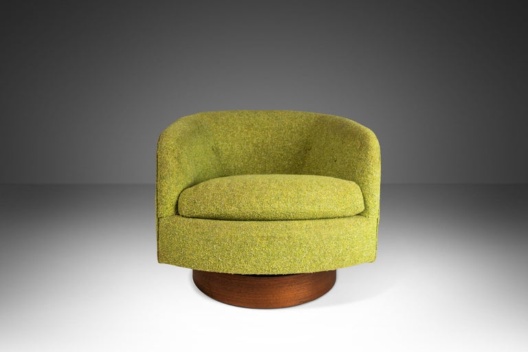 Set of Two '2' Swivel Barrel Chairs in Original Green Tweed Attributed ...