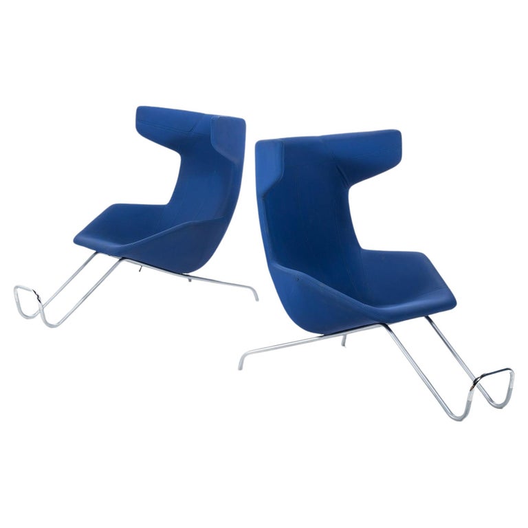 Set of Two '2' "Take a Line for a Walk" Lounge Chairs w/ Footrests For ...